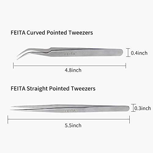 Best Eyelash Extension Tweezer Set - FEITA Pro Straight & Curved Pointy ...