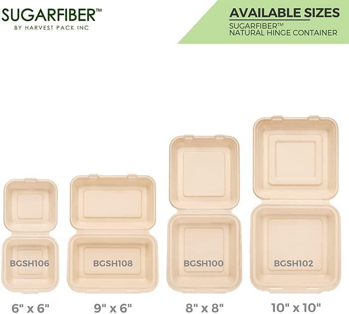 50 Count Sugarfiber 6x6 Compostable Square Hinged Container - Eco ...