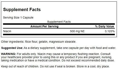 Swanson Niacin (B3) 500mg 250 Capsules for Cardio Health & Carb ...