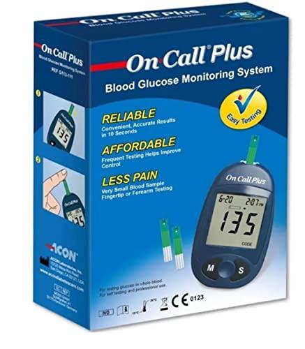 OnCall Plus Blood Glucose Glucometer + 200 Test Strips - Blue ...