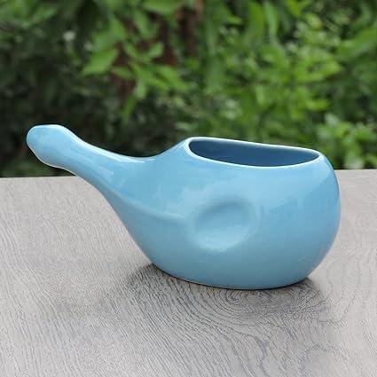 Ancient Impex Ceramic Neti Pot Sky Blue - 300ml Capacity with 5 Sachets ...