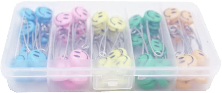 50Pcs Smiling Face Safety Pins with Plastic Head and Stainless Steel ...