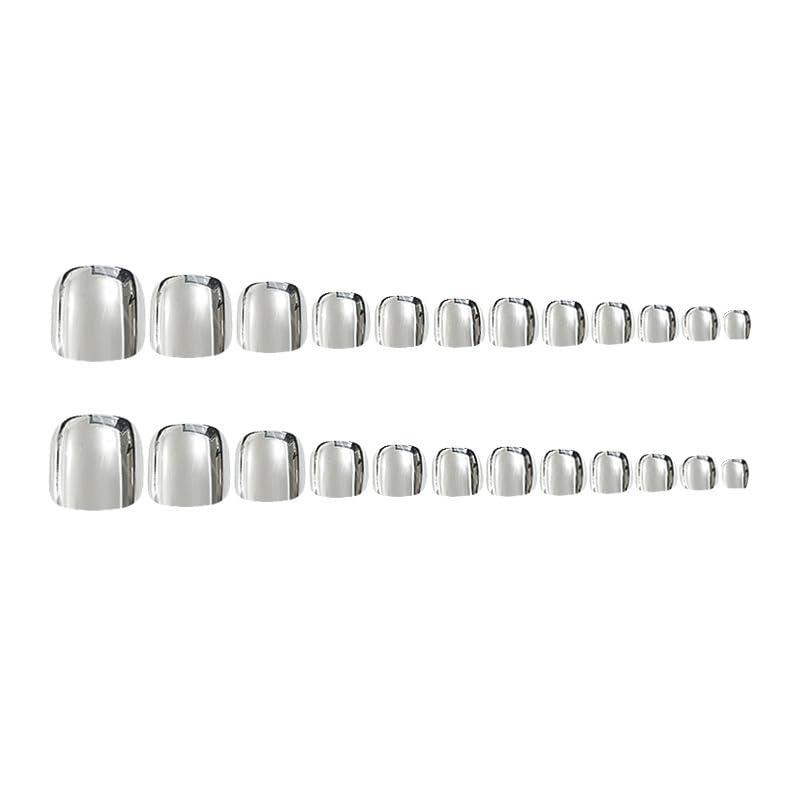 Silver Chrome Press On Toes Nails | Short Glossy Acrylic Fake Toenails ...