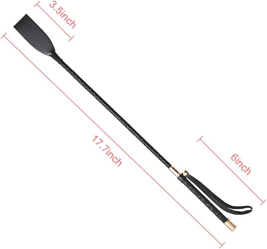 Jepeux 18 inch Quality Leather Riding Crop - Black Double Clapping Whip