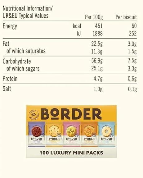 Border Biscuits Luxury Assorted Biscuit Selection 100 Mini Packs with 5 ...