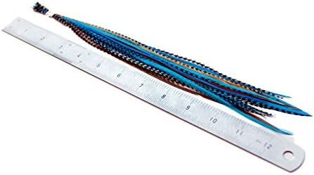 20 XXL Long 11-13 Inch Real Feather Hair Extensions in Blue Naturals ...
