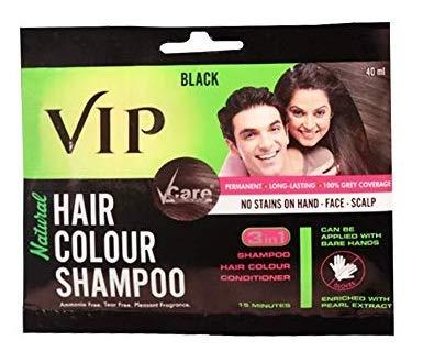 VIP 5 in 1 Ammonia-Free Hair Color Shampoo - Instant Black Color for ...