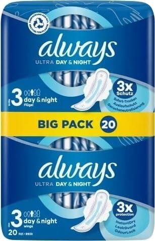Always Ultra Size 3 Day & Night Sanitary Pads with Wings - 20 Super ...