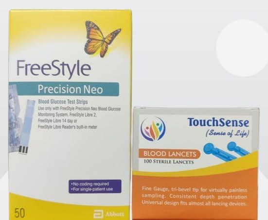Freestyle Precision Neo Glucose Test Strips + TouchSense Lancets Combo ...