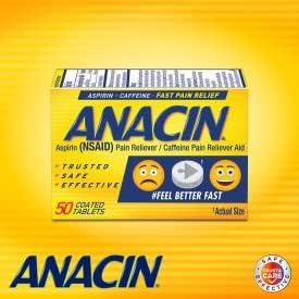 ANACIN Fast Pain Relief Tablets - NSAID Caffeine Pain Reliever - 50 ...