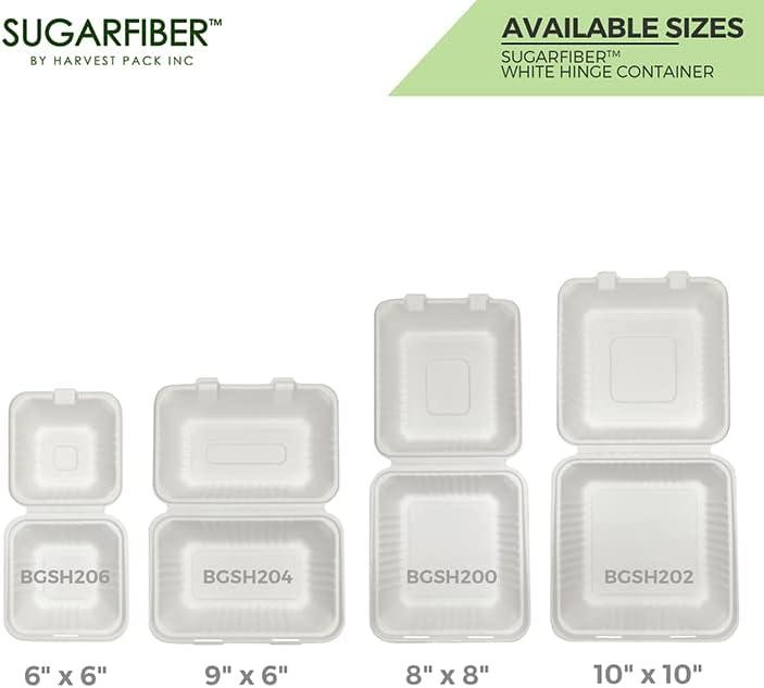 Harvest Pack Gourmet Showcase 50 Count White Compostable Square Hinged ...