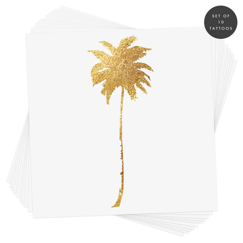 GOLDEN PALM Set of 10 Premium Waterproof Metallic Gold Tropical ...