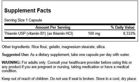 Swanson Vitamin B1 (Thiamin) 100mg 250 Capsules - Energy Support & Nerve Health | Buy Now with ...
