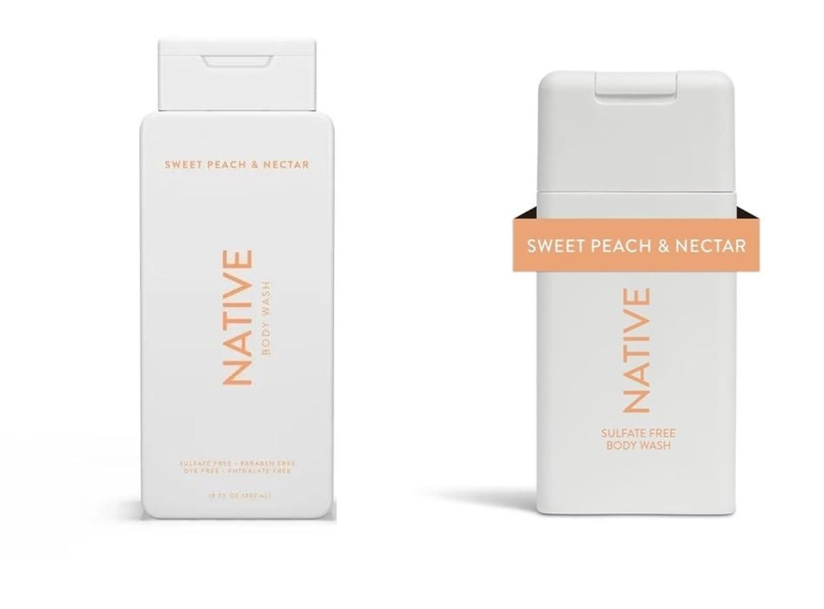 Sweet Peach & Nectar Body Wash Set - 18 oz & 3 oz Travel Size | Native ...