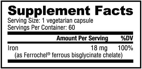NutraBio Iron Chelate (18mg) - Supports Red Blood Cell Health - 60 ...