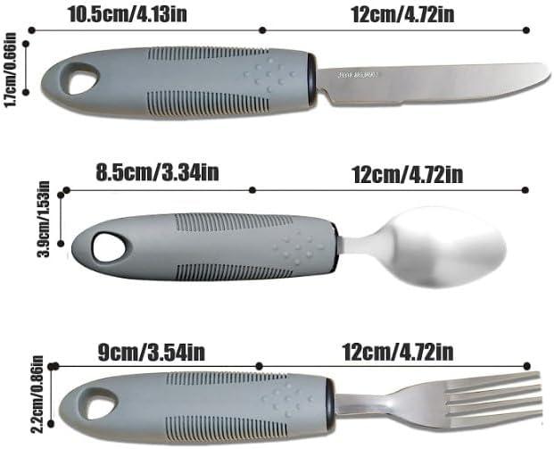 Easy Grip Cutlery Set of 3 Gray - Adaptive Eating Utensils for Disabled ...