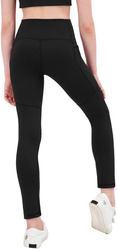 Girl's Black Athletic Leggings with Pockets - Compression Dance Tights ...