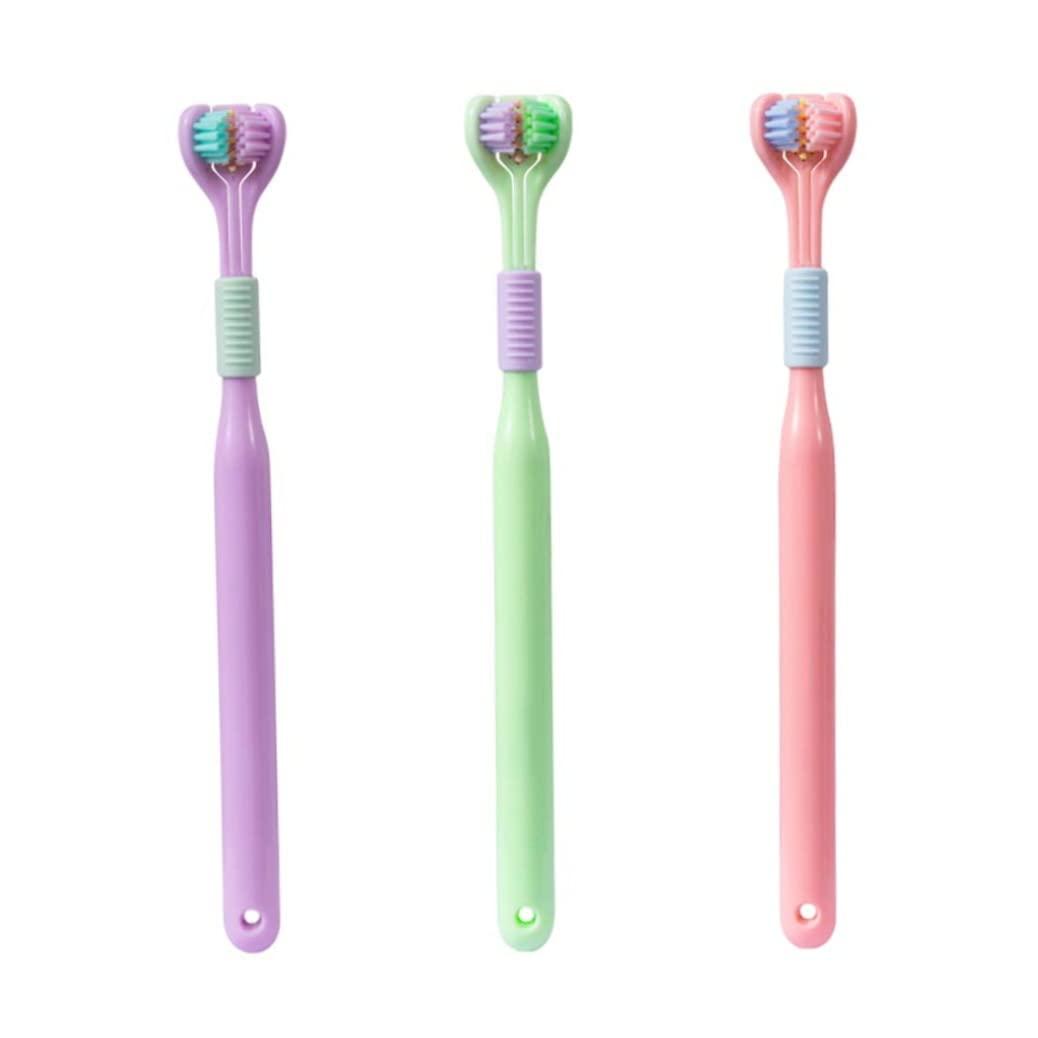 Soft Three-Headed Toothbrush for Kids & Adults - Travel-Friendly Tongue ...