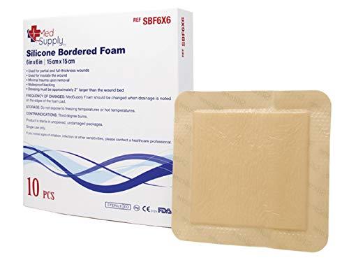 Medical Grade Silicone Bordered Foam Dressing (6'' x 6'') - Box of 10 ...