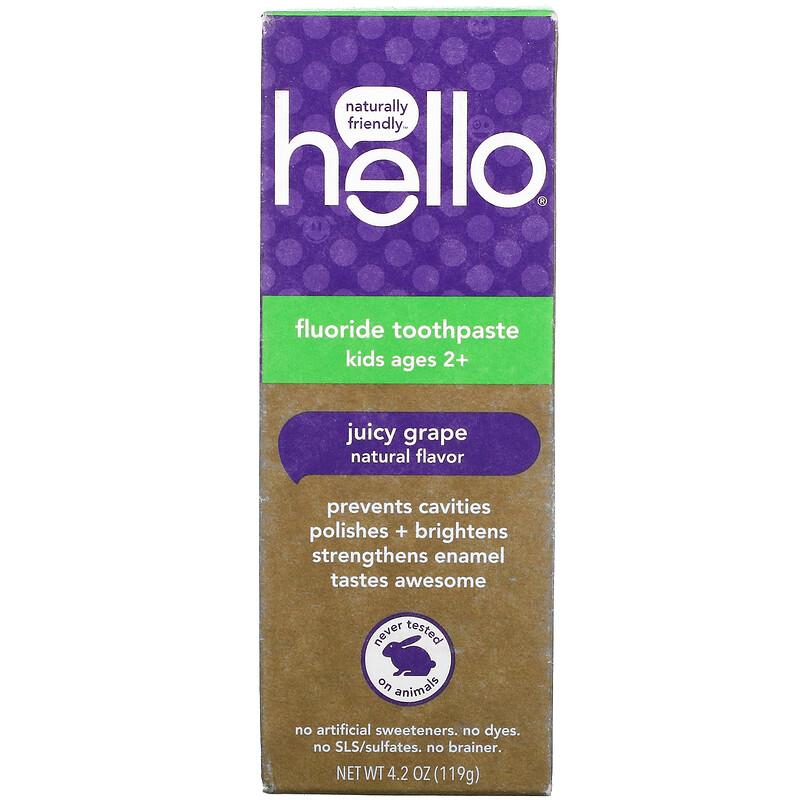 Hello Kids Fluoride Toothpaste - Juicy Grape Flavor, 4.2 oz (119 g ...