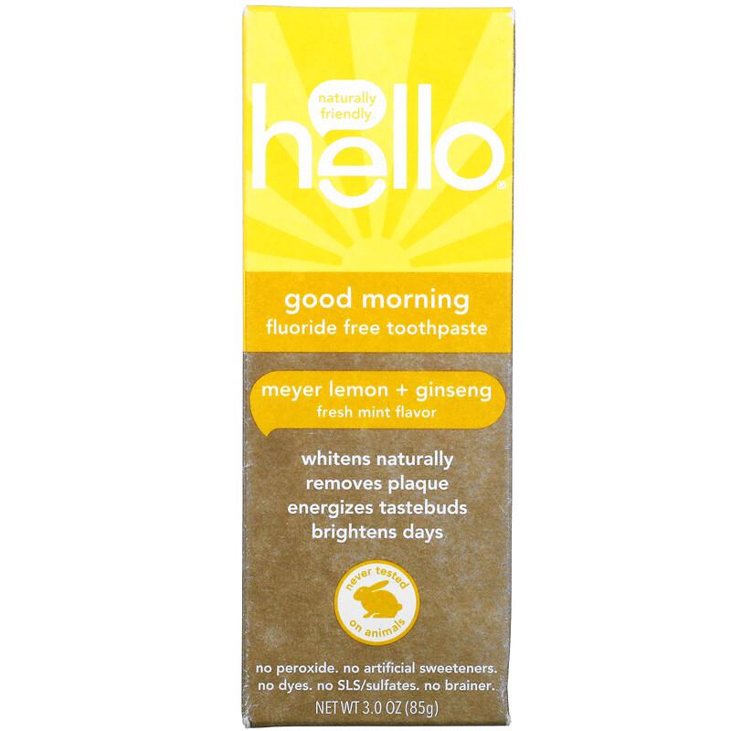 Hello Good Morning Fluoride Free Toothpaste - Meyer Lemon + Ginseng, 3 ...