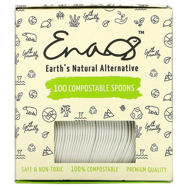 Earth's Natural Compostable Spoons - 100 Count Eco-Friendly Utensils ...
