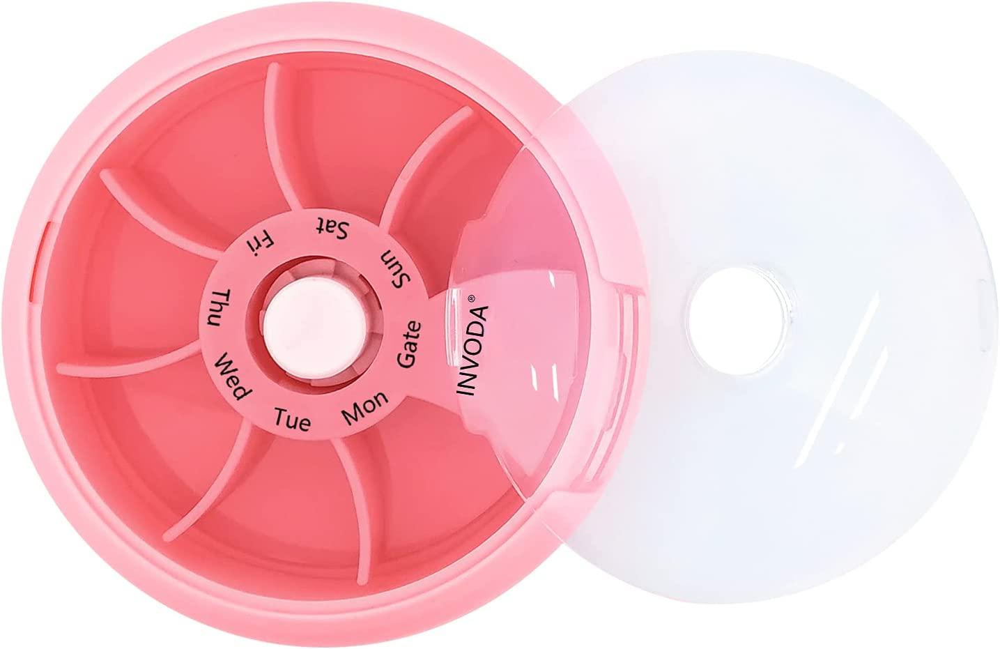 Pink Weekly Pill Organizer with 7 Compartments - Portable Travel Pill ...