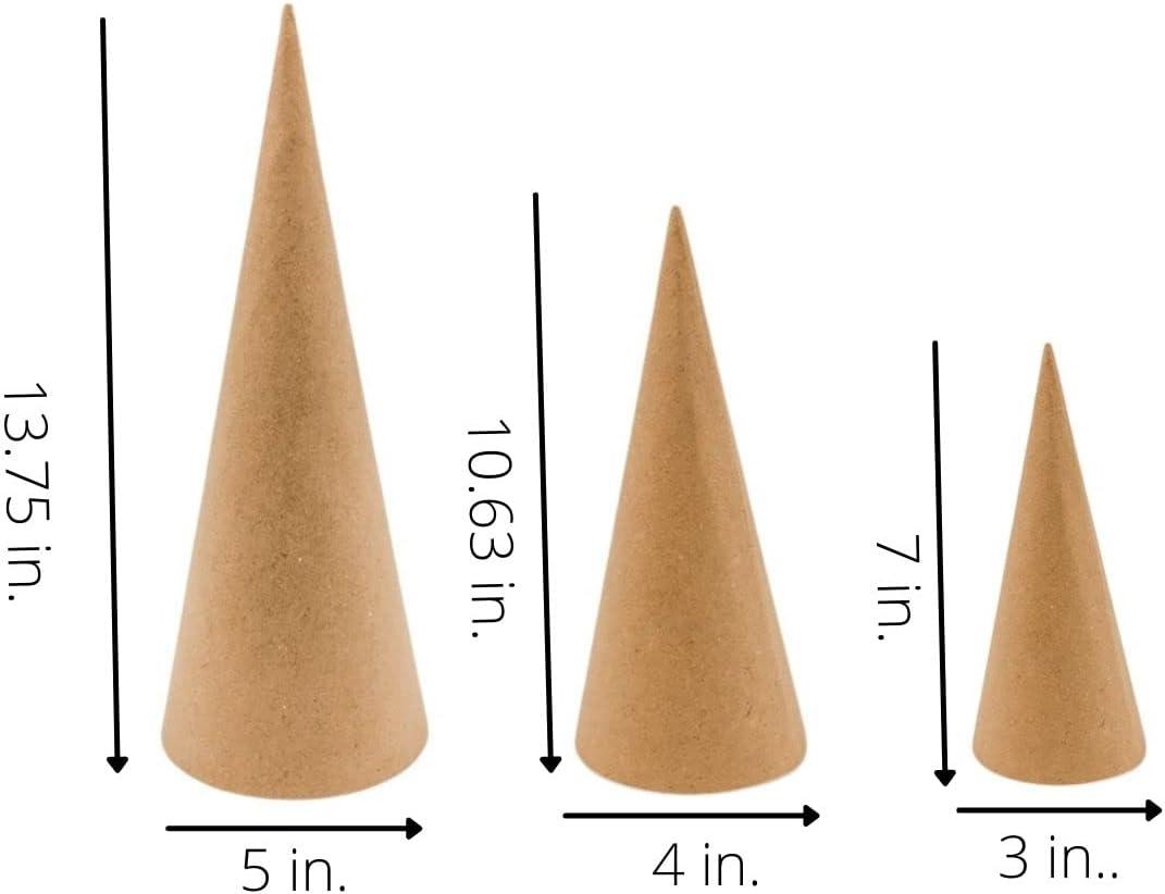 Paper Mache Craft Cones Variety Pack- 3 Sizes- 13.75 x 5 10.63 x 4 7 x ...