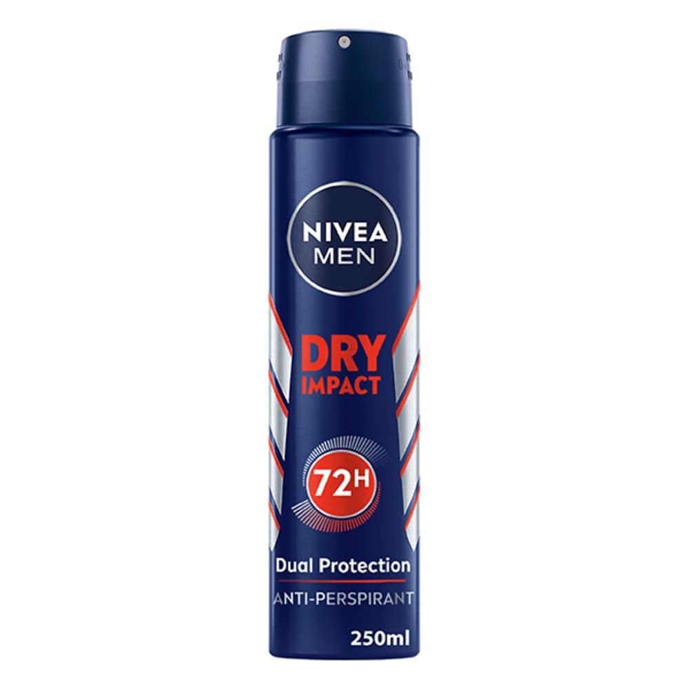 NIVEA MEN Dry Impact 72H Anti-Perspirant Deodorant Spray (250ml Pack of 6) Men's Deodorant with ...
