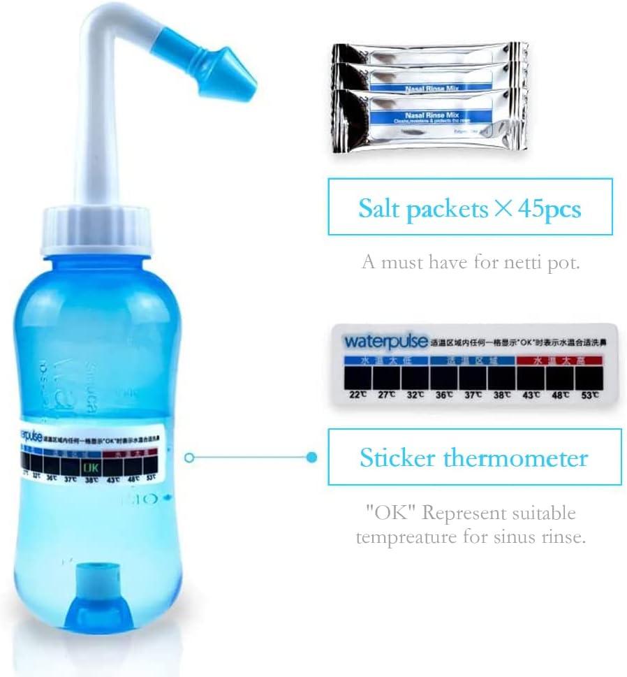 Waterpulse Neti Pot 300ML with 45 Salt Packets - Nasal Rinse for Adults ...