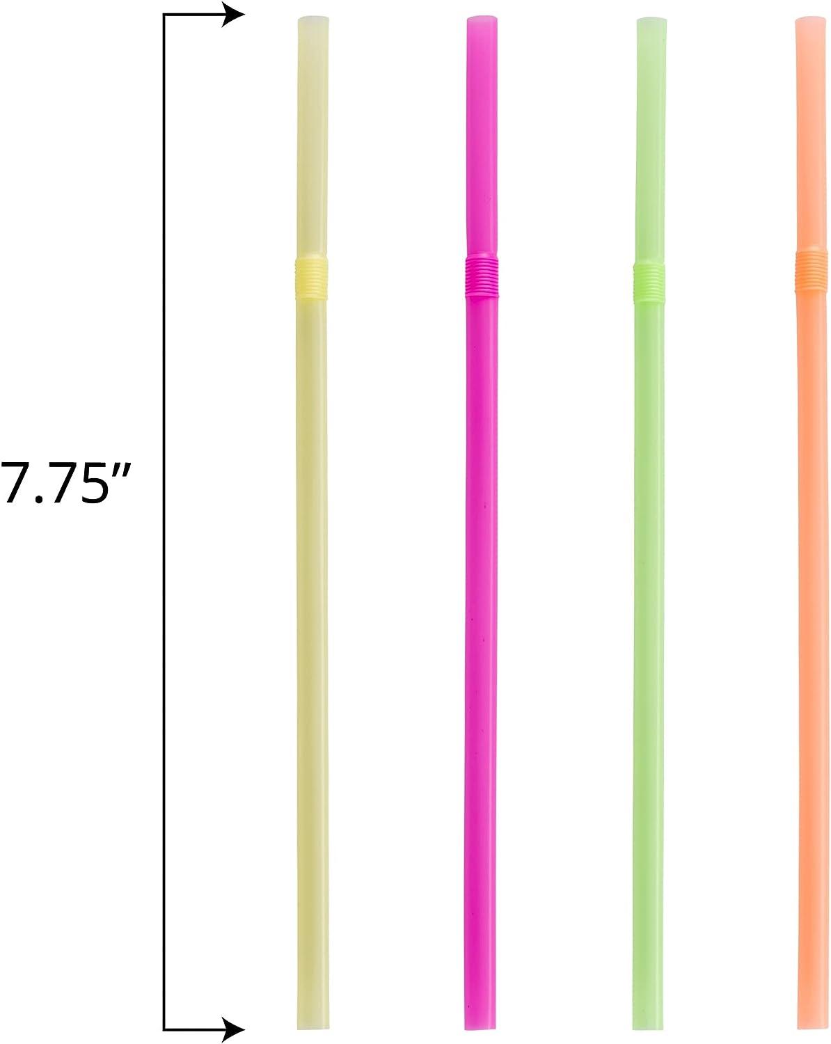 500 Pack Neon Colored Flexible Drinking Straws - Disposable & Kid ...