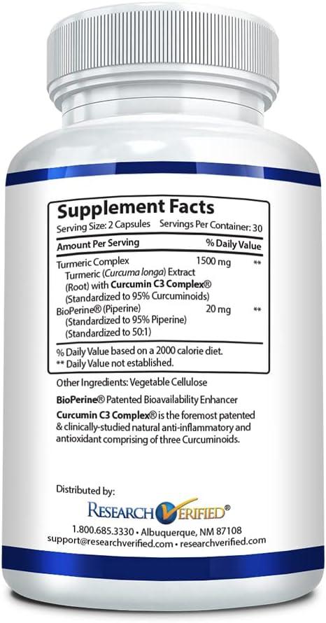 Research Verified Turmeric Curcumin with BioPerine - 60 Capsules ...