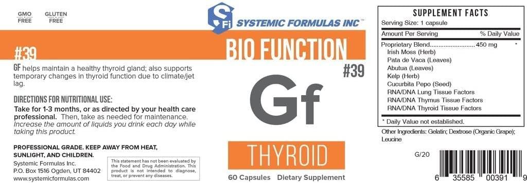 Systemic Formulas Bio Function #39 Gf Thyroid 60 Capsules - Support Thyroid Health | Buy Now ...