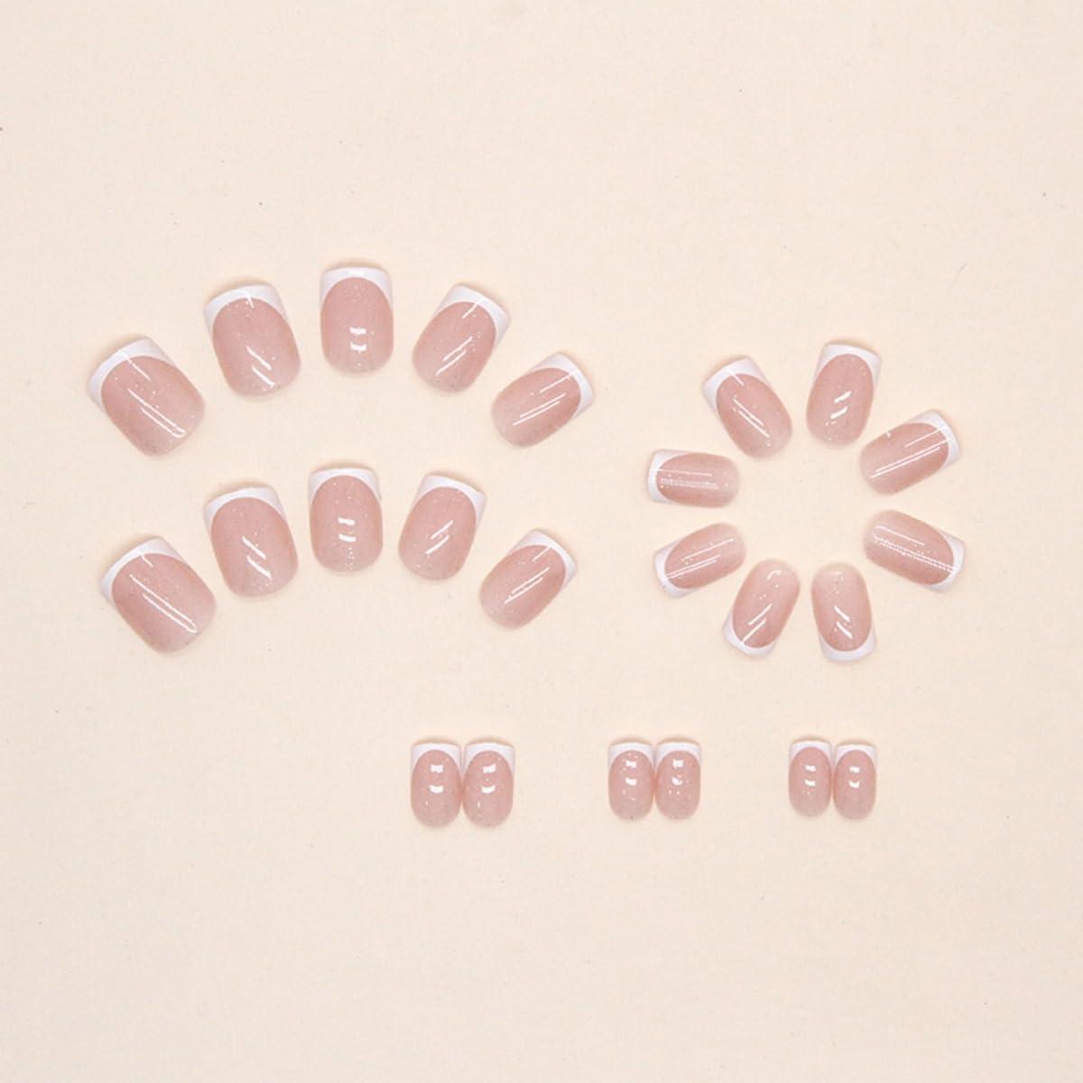Justotry 24-Piece Glossy Angular Nails Set | Short White French Press ...