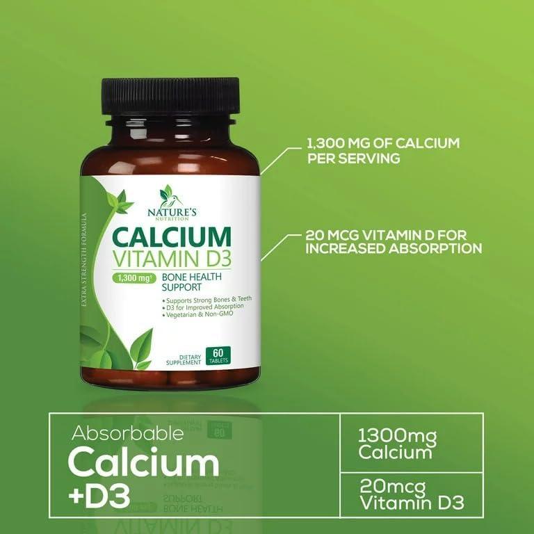 Nature's Calcium 1300mg + 800 IU Vitamin D3 | Bone & Immune Support ...