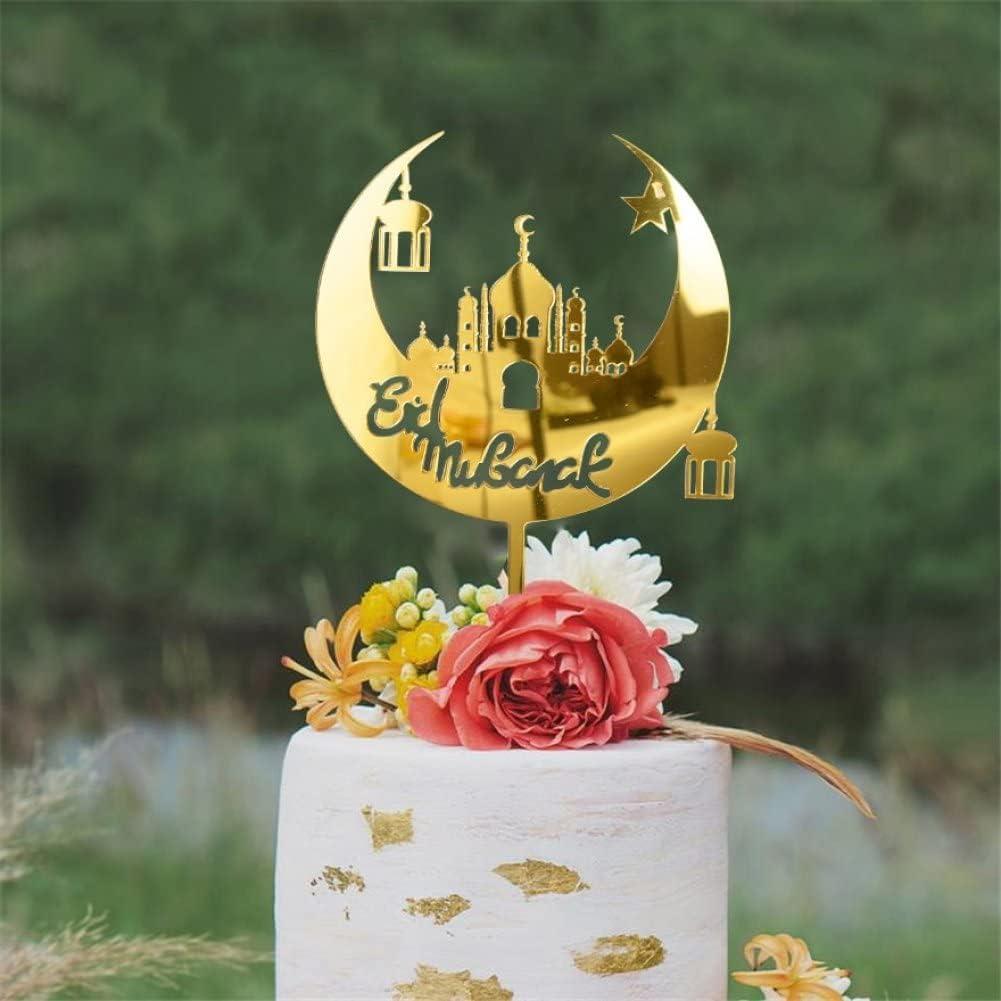 Eid Mubarak Cake Toppers Golden Acrylic Moon Cake Topper for Islamic ...