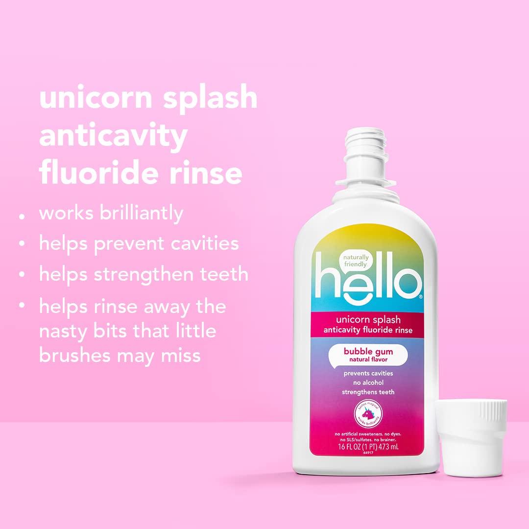 Hello Kids Mouthwash - Alcohol Free Unicorn Bubble Gum, Fluoride, Vegan ...