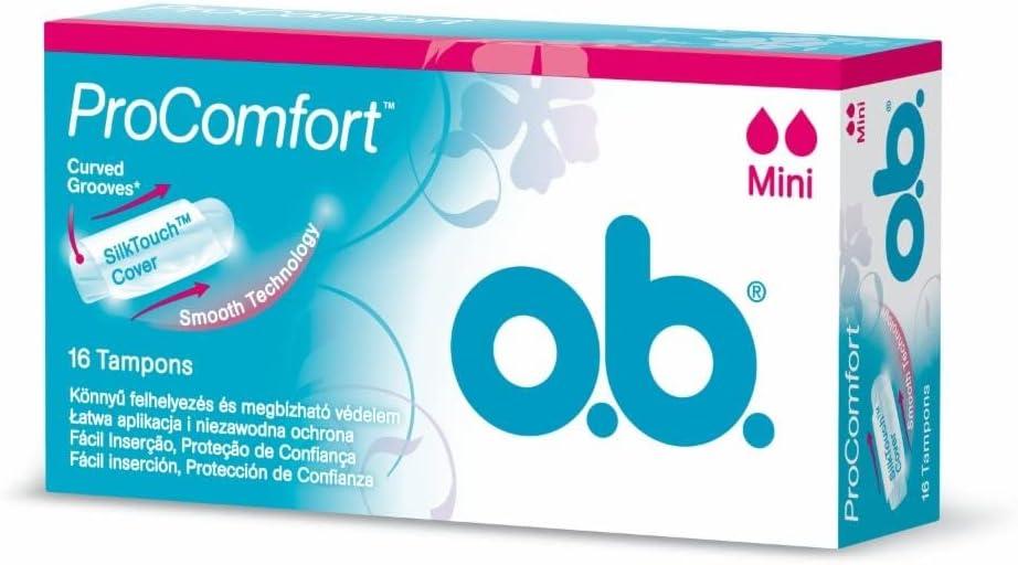 O.B. Pro Comfort Mini Tampon 16s | Fluid-Lock Grooves for Leak ...