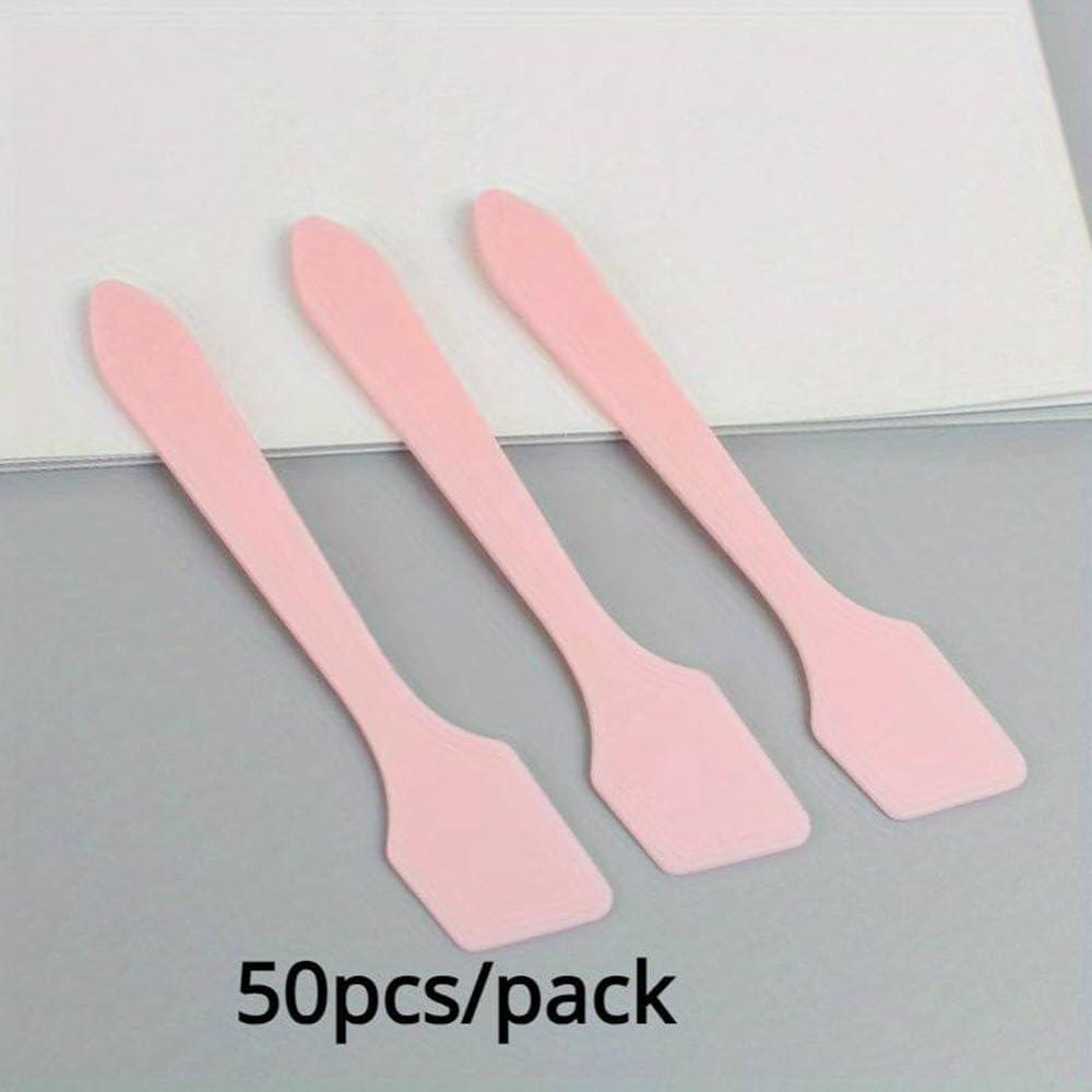 50pcs/pack Pink Make Up Spatulas Disposable Plastic Cosmetic Make Up ...