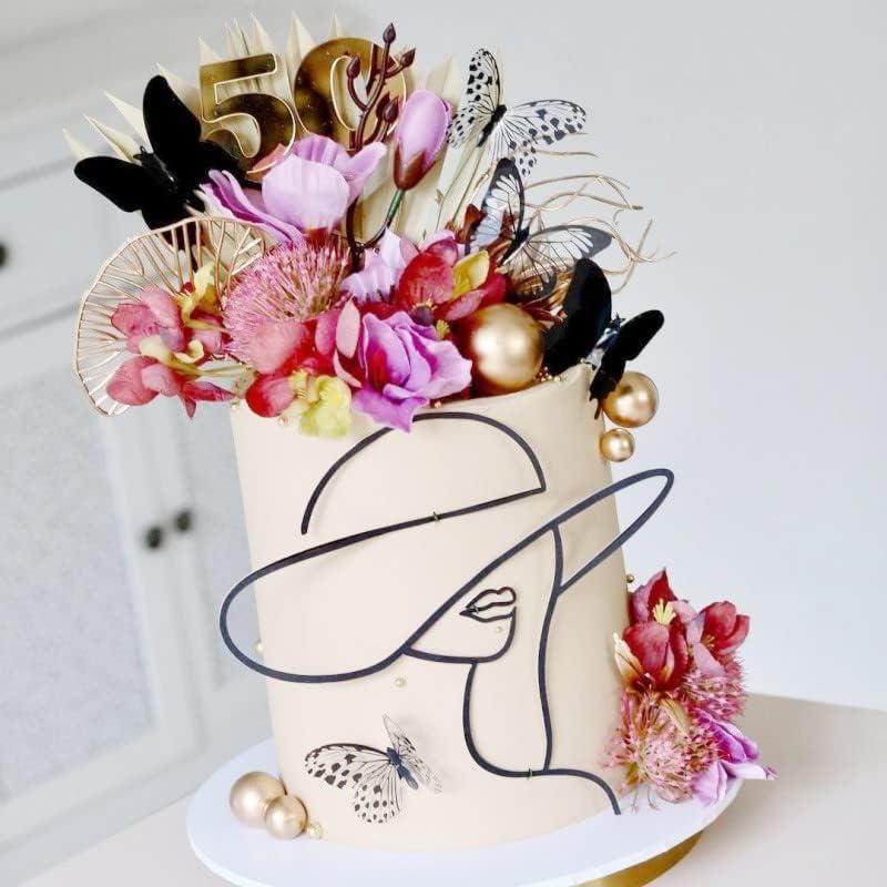 Elegant Acrylic Lady Face & Gold Palm Leaves Cake Topper for Wedding ...