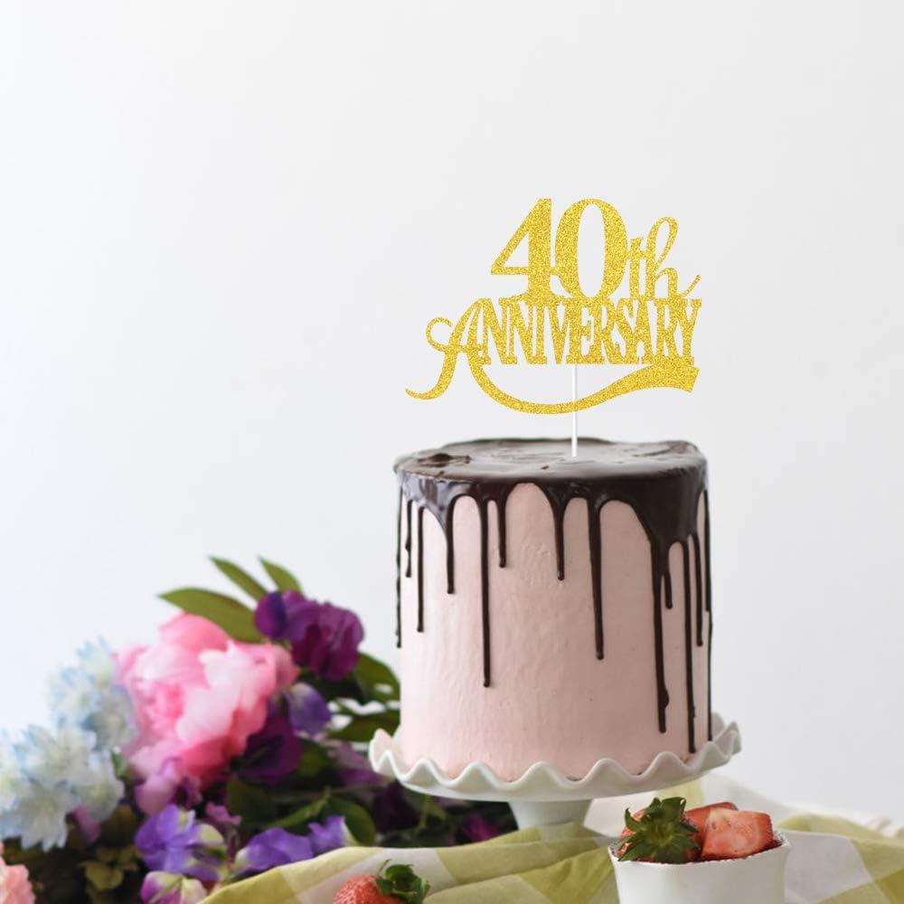 Tenhaisi Glittery Gold Happy 40th Anniversary Cake Topper Cake Topper for 40th Anniversary ...