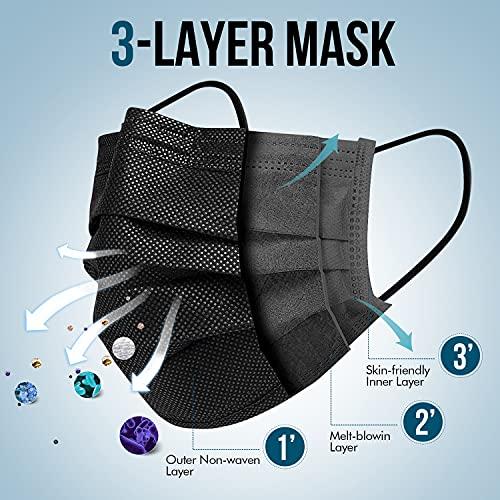 100 Black Disposable Face Masks - Comfortable & Breathable Safety ...