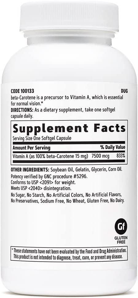 GNC Beta-Carotene 15mg Softgels - Essential Precursor to Vitamin A for ...