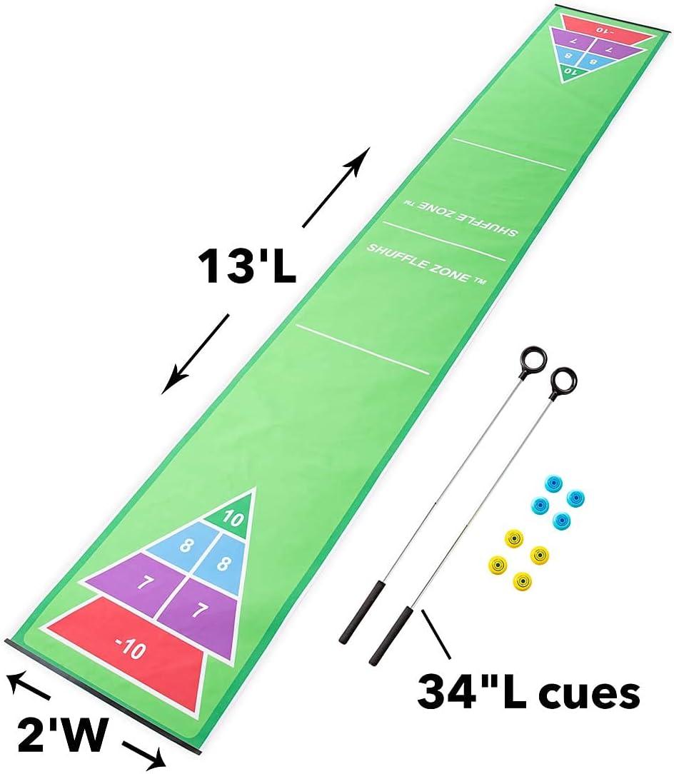 HearthSong Shuffle Zone Shuffleboard Family Game Set - 13ft Mat, 2 Cues ...