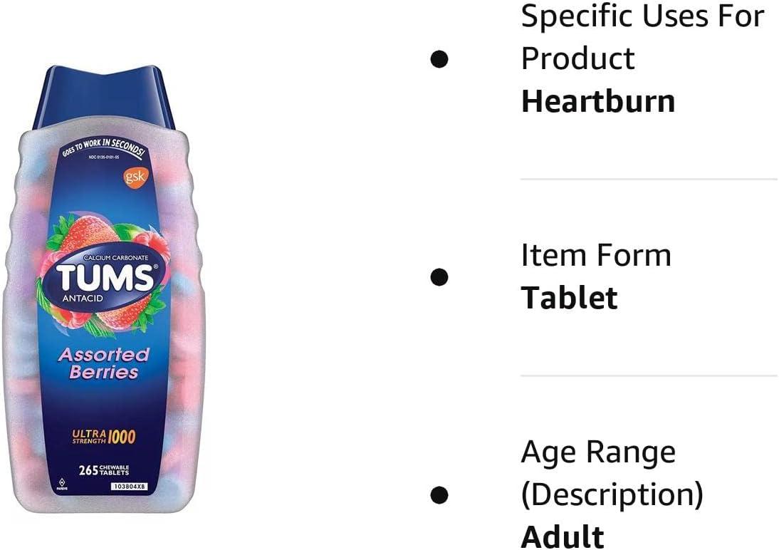 Tums Ultra Strength (Assorted Berries) 265 Chewable Tablets (Original ...