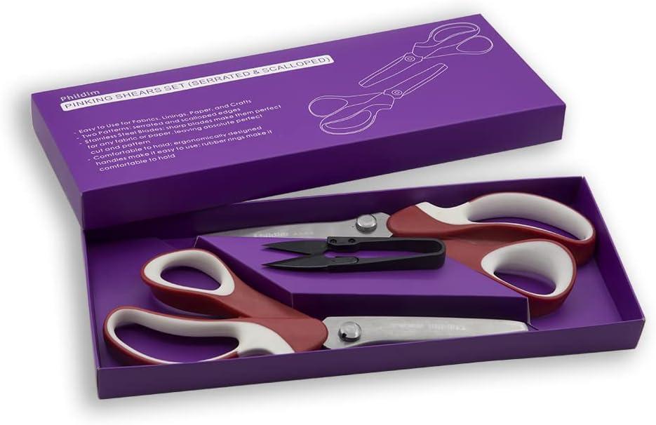 Pinking Shears Set (Pack of 2) - Serrated & Scalloped Zig-zag Scissors ...