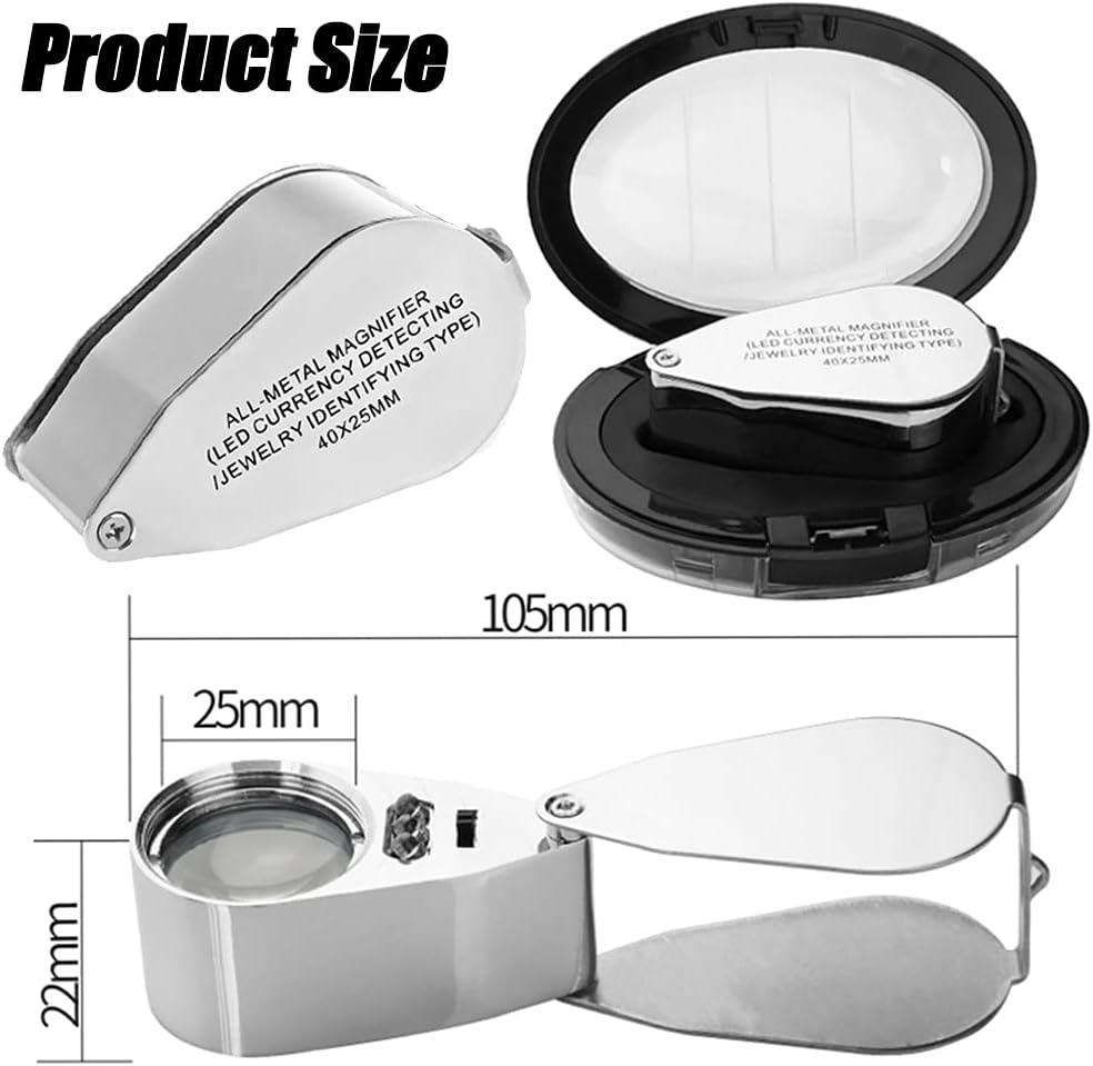 2 Pack Metal Illuminated Jewelry Magnifying Glass with LED Light - 40X ...