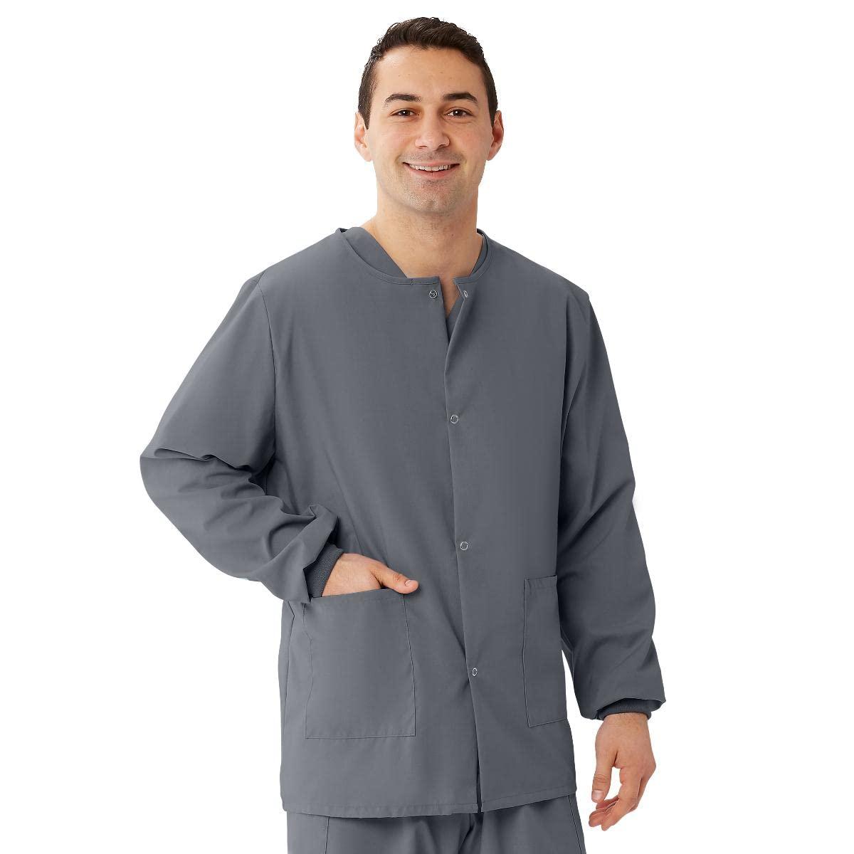 Medline AngelStat Unisex Snap-Front Warm-Up Scrub Jacket Charcoal 2XL ...