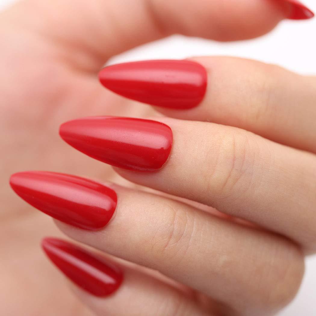 Bomine Long Red Stiletto Fake Nails - 24Pcs Full Cover Acrylic False ...