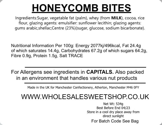 Ellies Jellies Honeycomb Bites 534g Bucket Chocolate Crunchy Brown ...